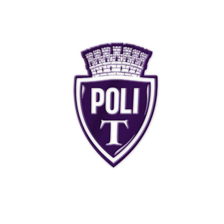 Sticker metalic violet „Poli T” 47 x 70 mm – Politehnica Timisoara